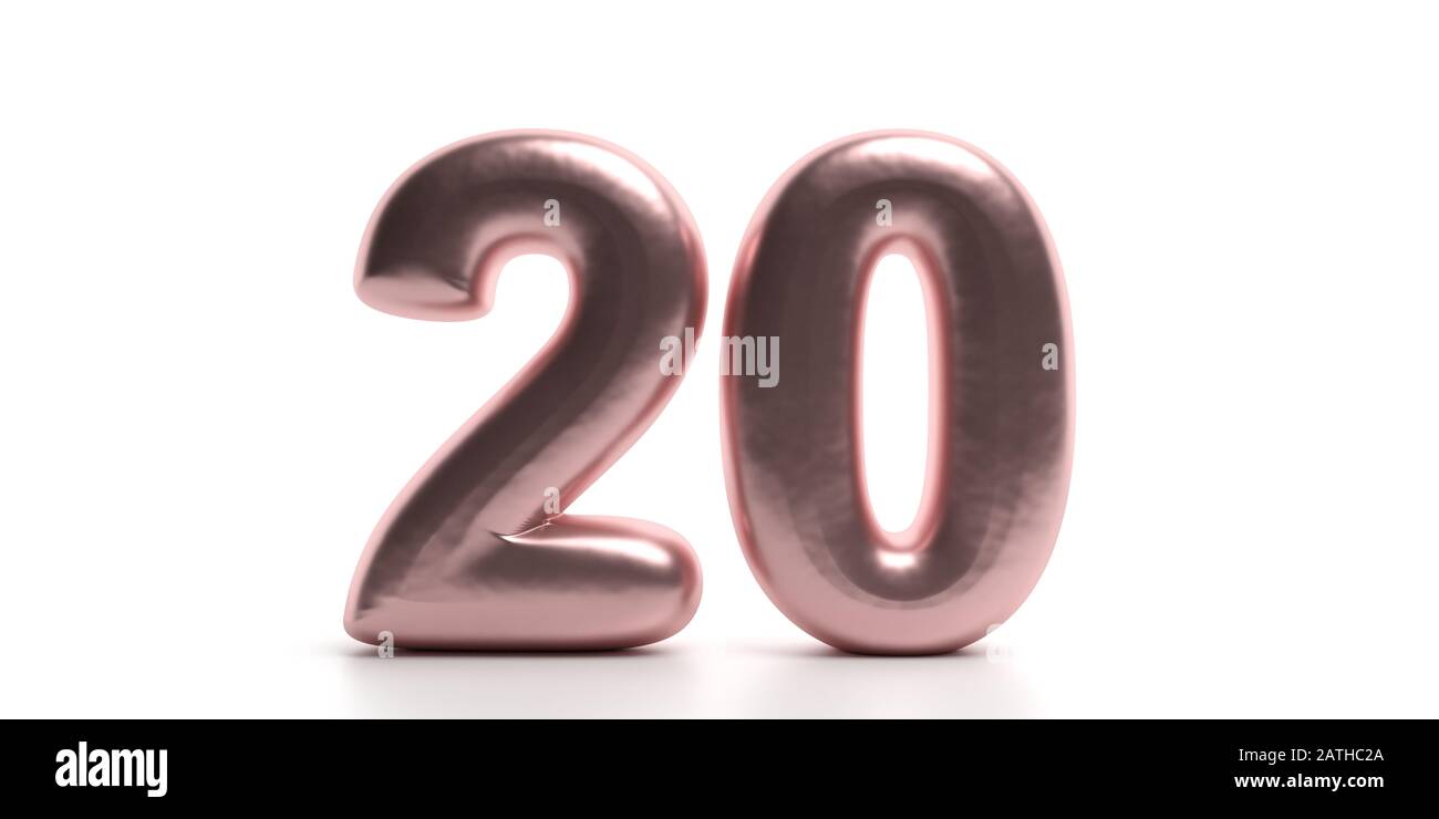 20 twenty number. Glossy, sparkling pink purple color balloon of digit ...