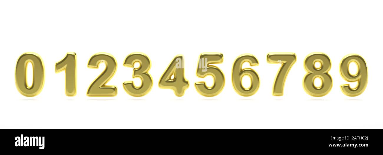 Numbers gold set from 0 to 9. Glossy, inflated and gold color balloon ...