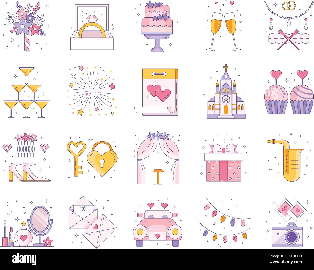 Wedding and Marriage Ceremony Line Icon Set Stock Vector Image & Art ...
