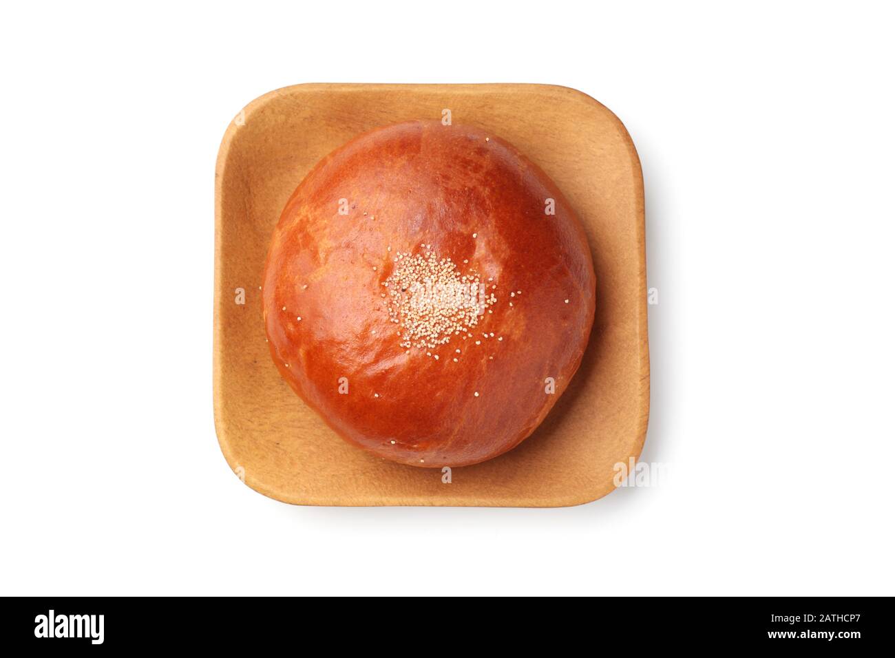 anpan round bread with azuki red beans paste closeup isolated on plate ...