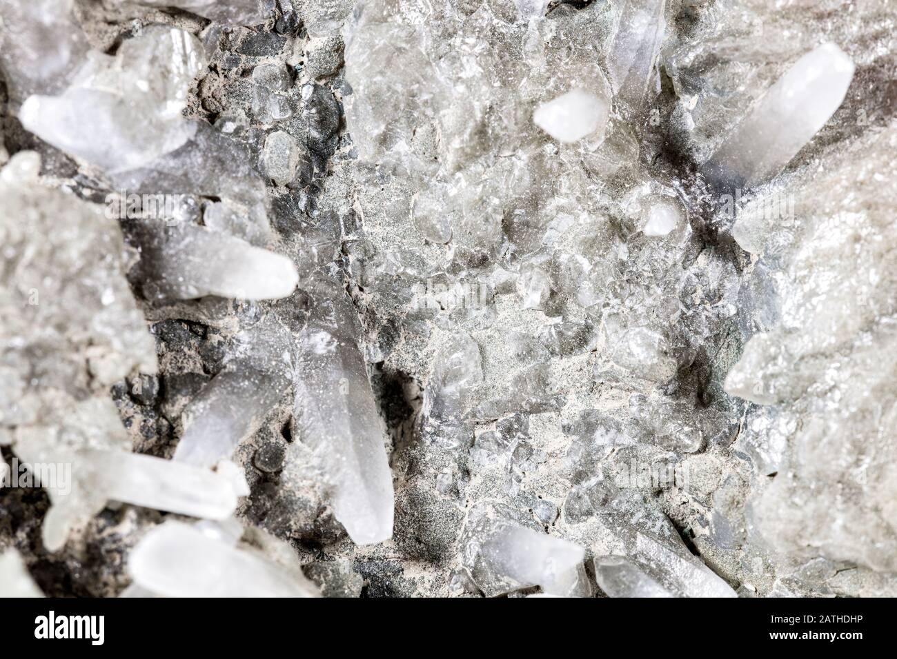Closeup of white quartz mineral stone, pattern background with details ...