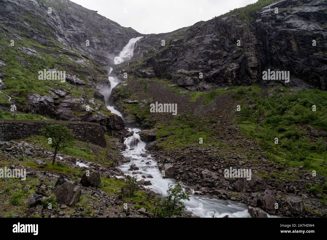 Norwegian mountain road. Trollstigen. Stigfossen waterfall. Norway ...