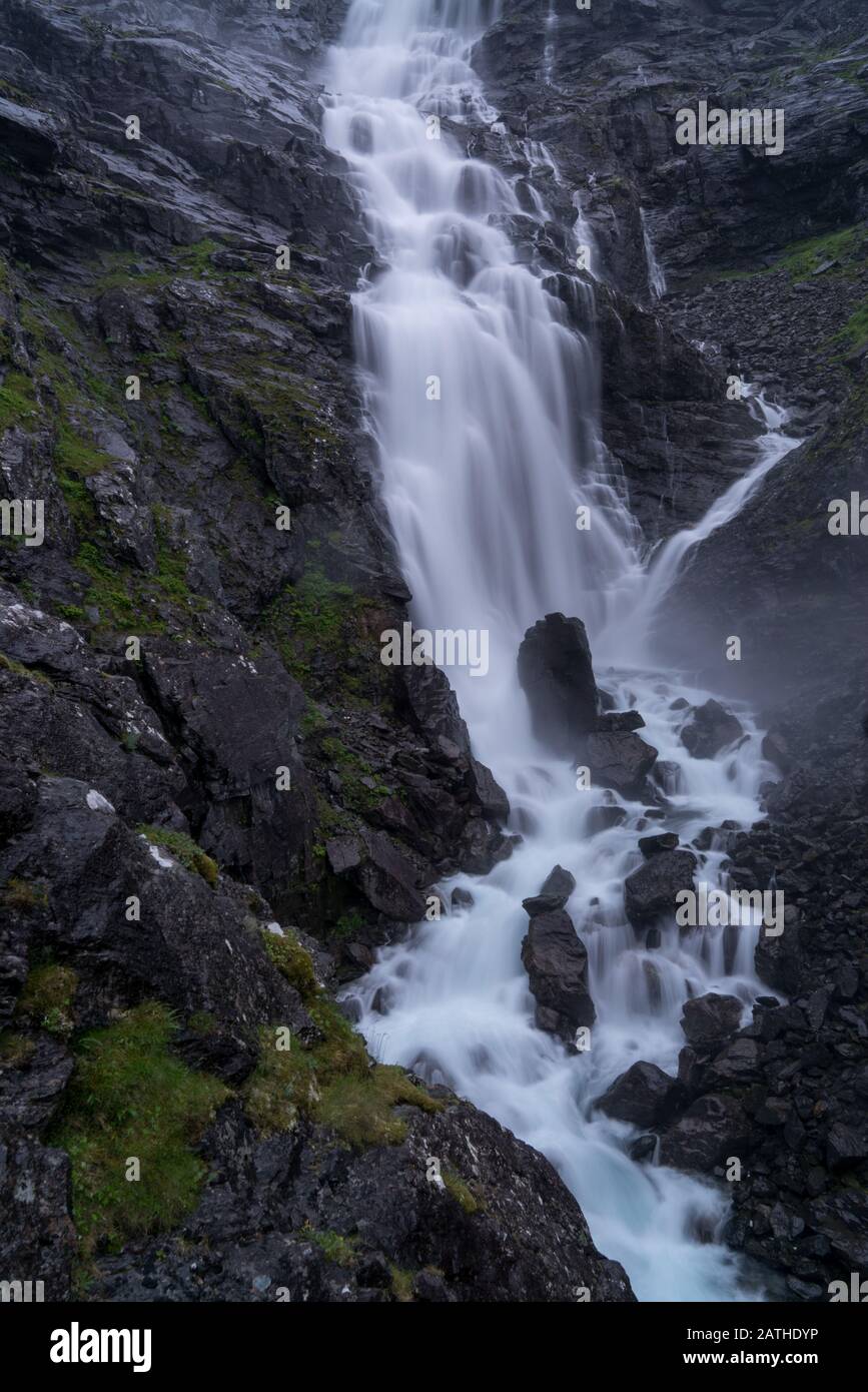 Norwegian mountain road. Trollstigen. Stigfossen waterfall. Norway ...