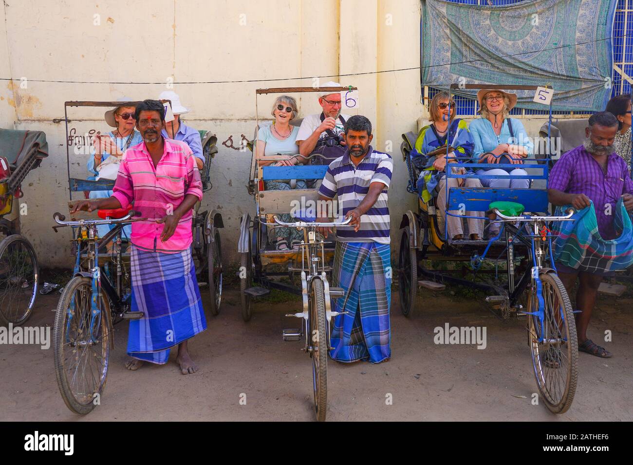 Tourists on rickshaws in Madurai. From a series of travel photos in ...