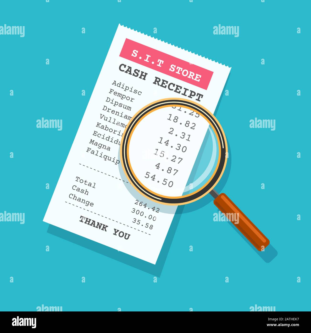 Paper receipt with magnifying glass Stock Vector Image & Art - Alamy