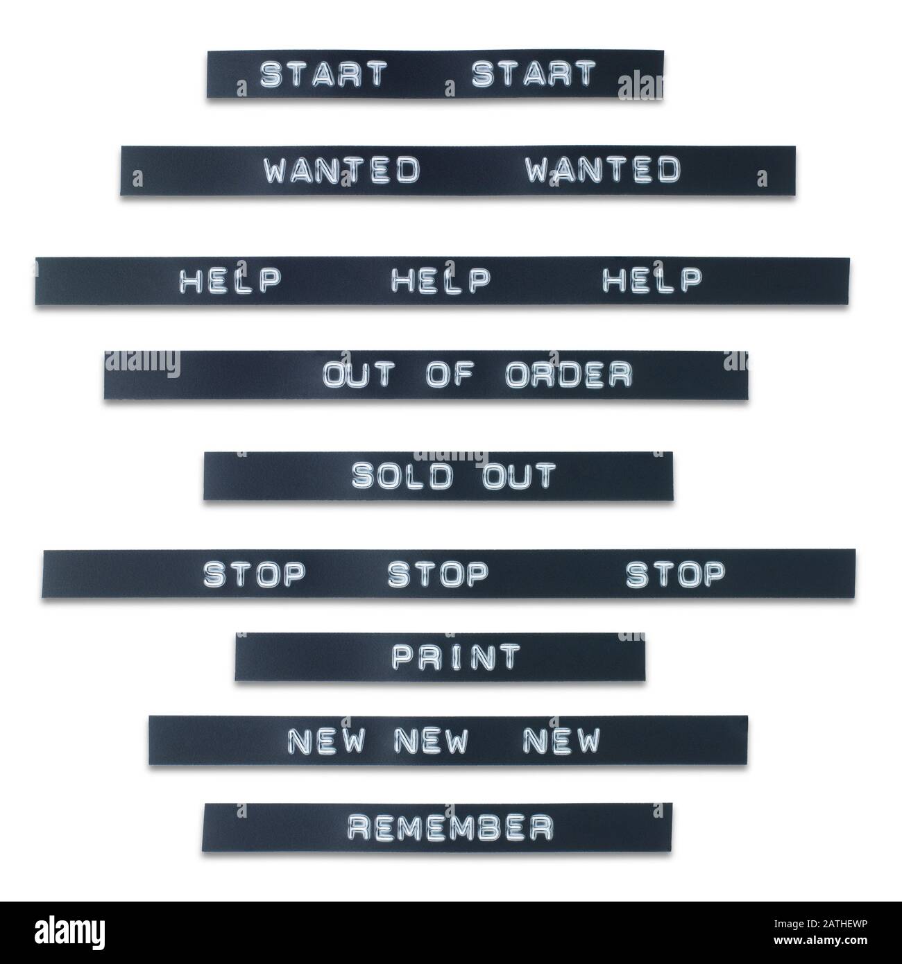 Dymo black color strips with several useful message. Plastic strips ...