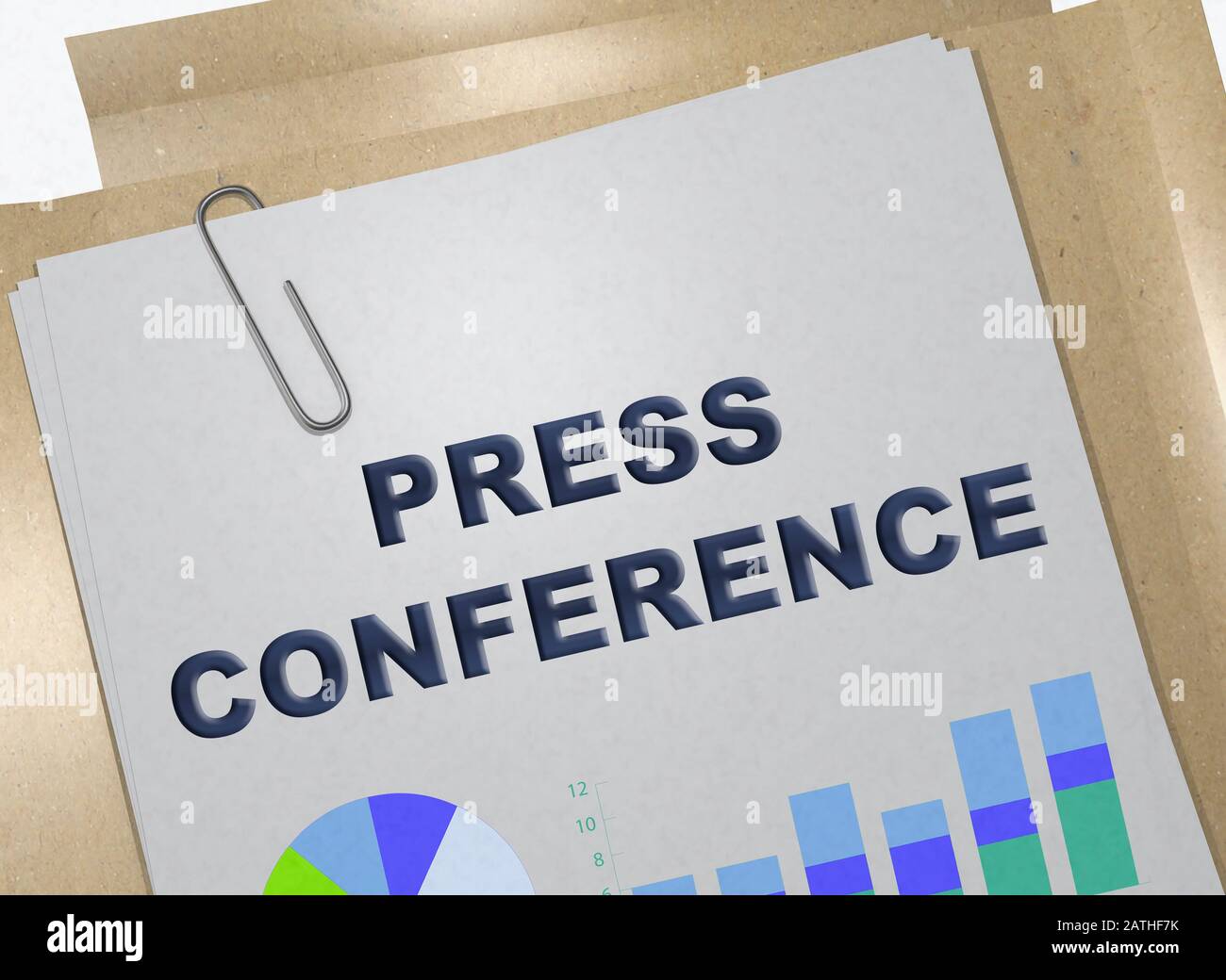 3D illustration of PRESS CONFERENCE title on business document Stock ...