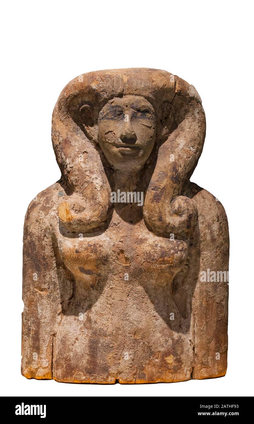 Egypt Goddess Hathor in wood. Late Period 715 BC. Museum of Ancient ...