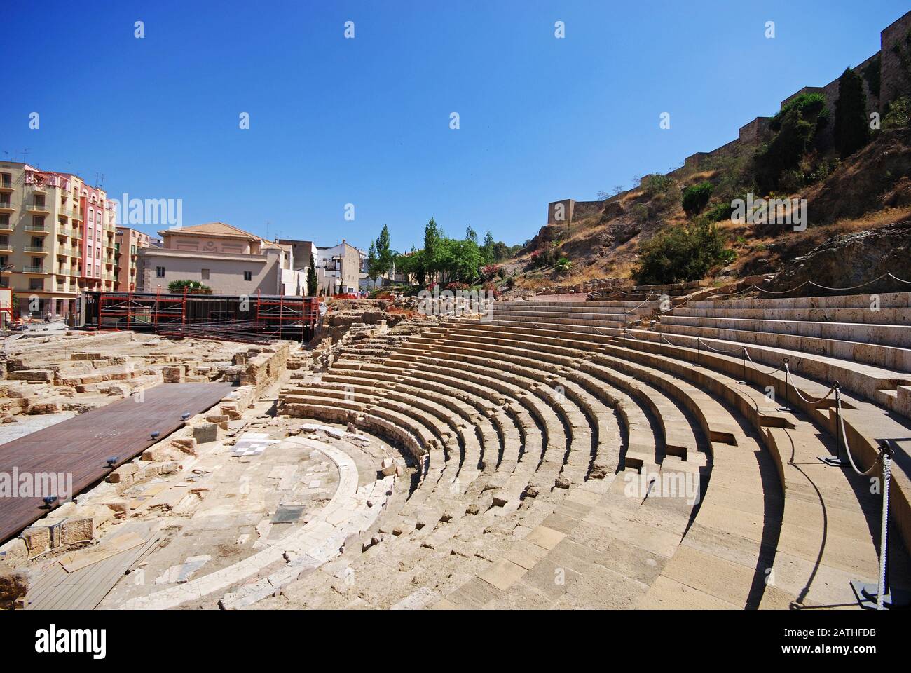 View of the Roman Amphitheatre in the city centre overlooked by the ...