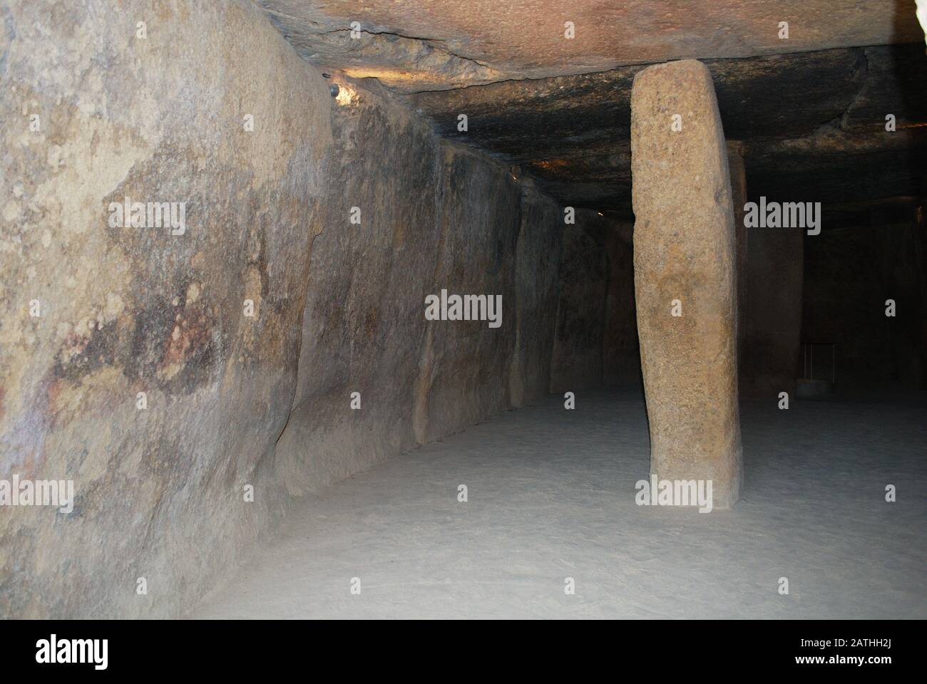 Interior columns of the Dolmen de Menga, The Dolmens, Antequera, Malaga ...