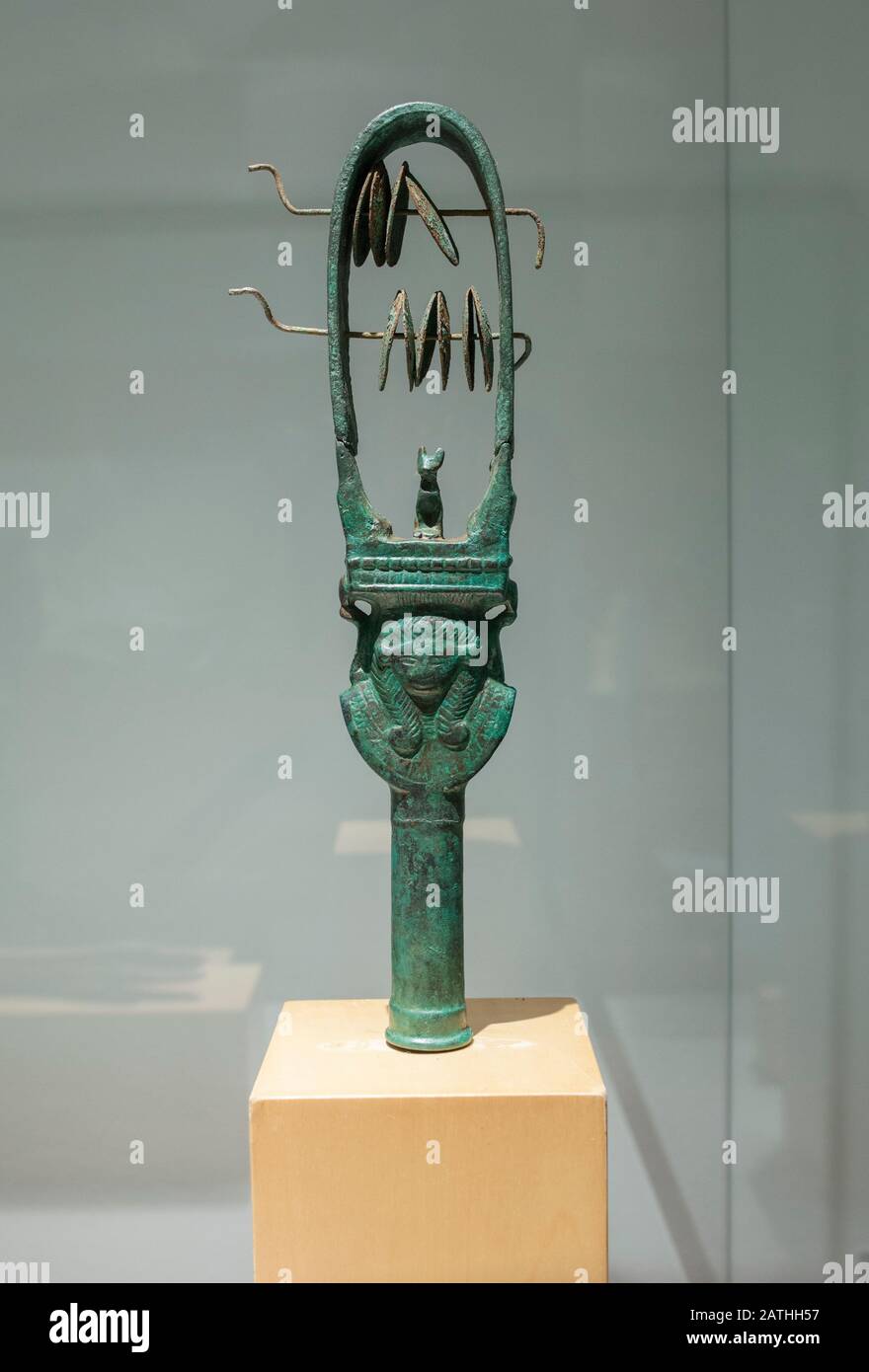 Barcelona, Spain - Dec 27th, 2019: Ancient Egypt bronze sistrum. Late ...