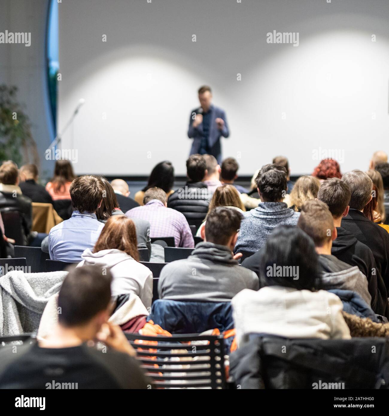 Business speaker giving a talk at business conference event Stock Photo ...
