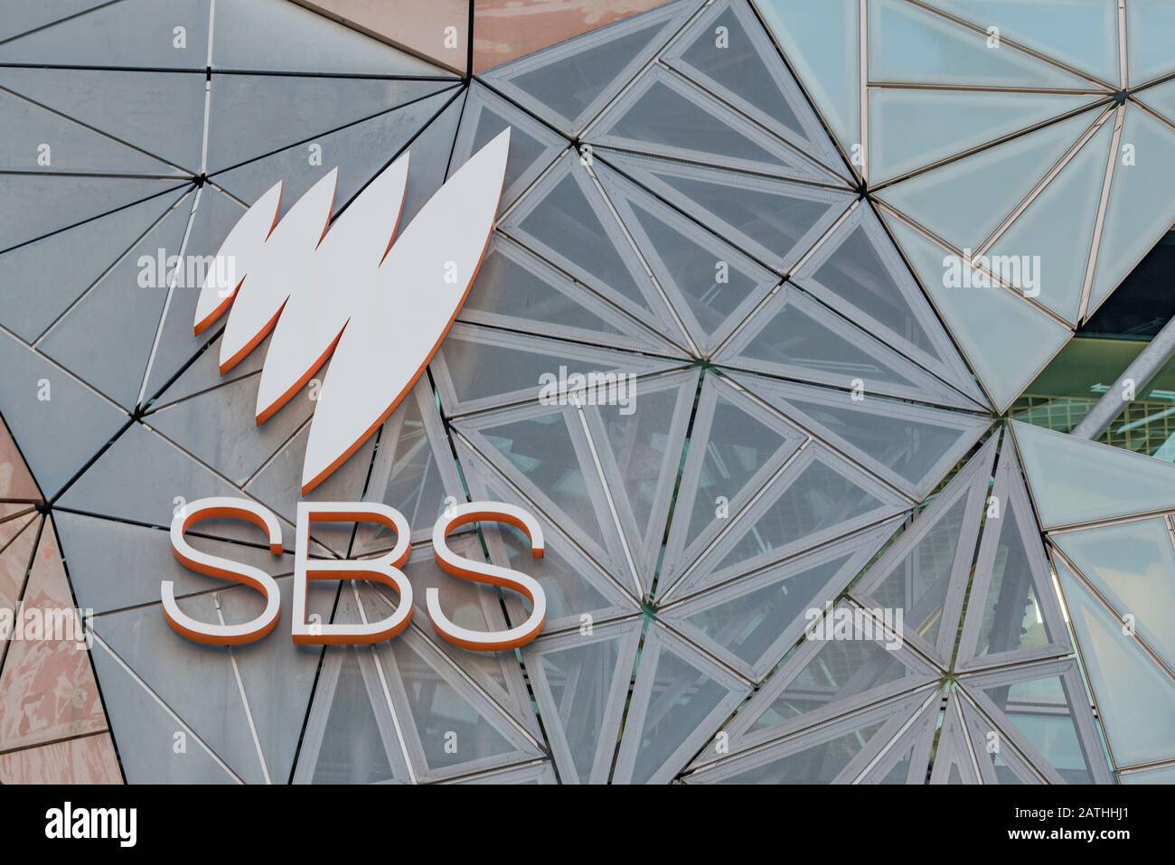 The SBS (Special Broadcasting Service) logo on the Alfred Deakin ...