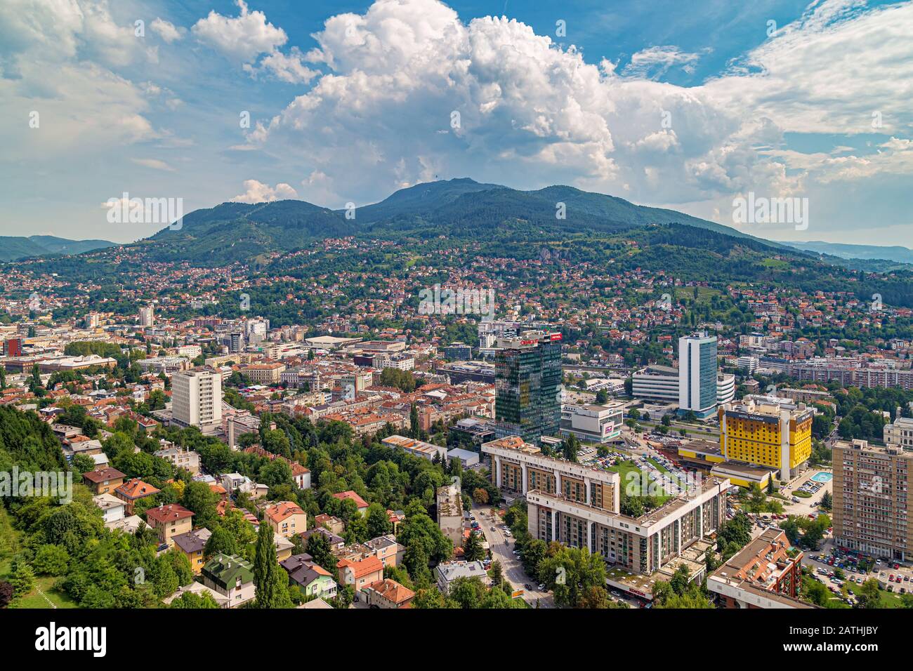 Panorama of the urban districts of Sarajevo, the capital of Bosnia and ...