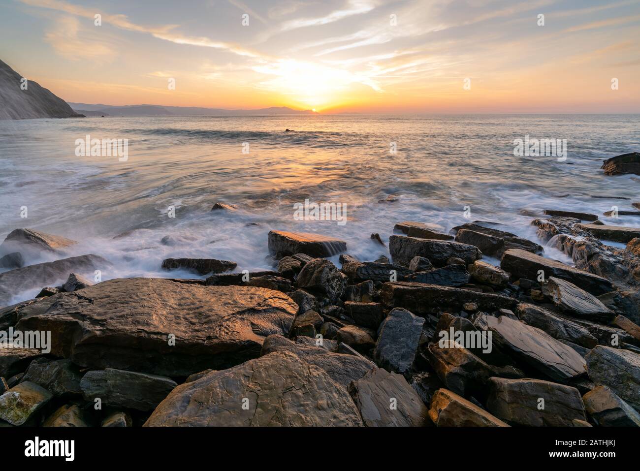 Nightfall on the beach of Barrika, a magical place on the coast of the ...