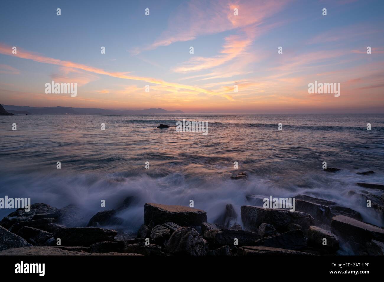 Nightfall on the beach of Barrika, a magical place on the coast of the ...