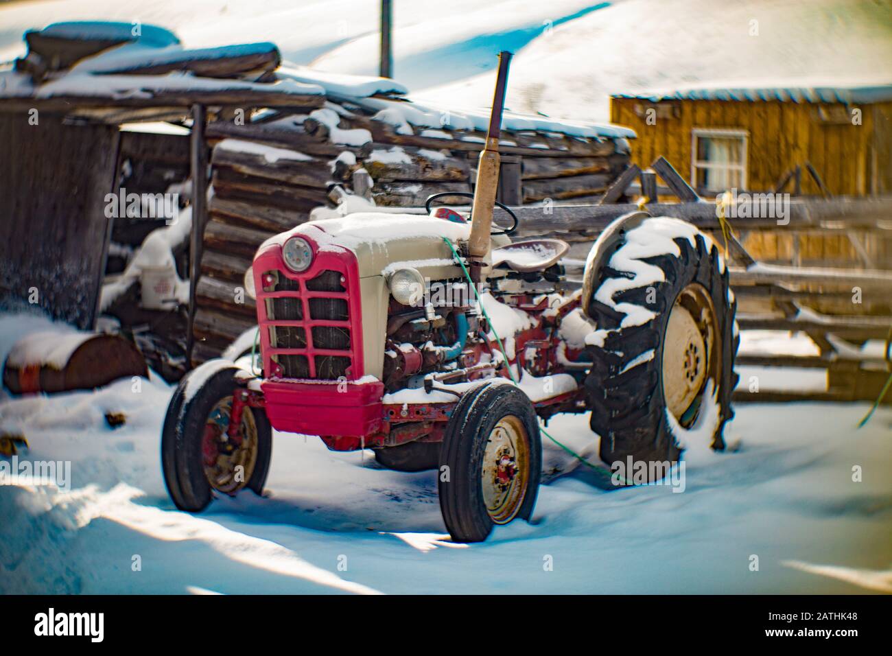 An old 1958 Ford 861 Powermaster tractor in the snow, on the McClain ...