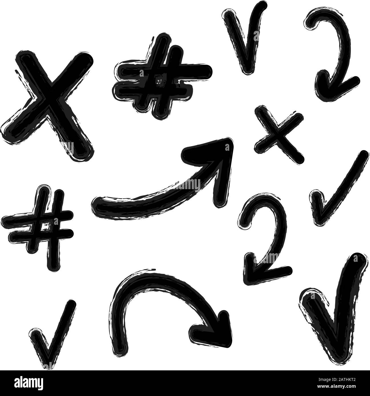 arrows, hashtags icons, of hand drawn Set of different shapes Stock ...