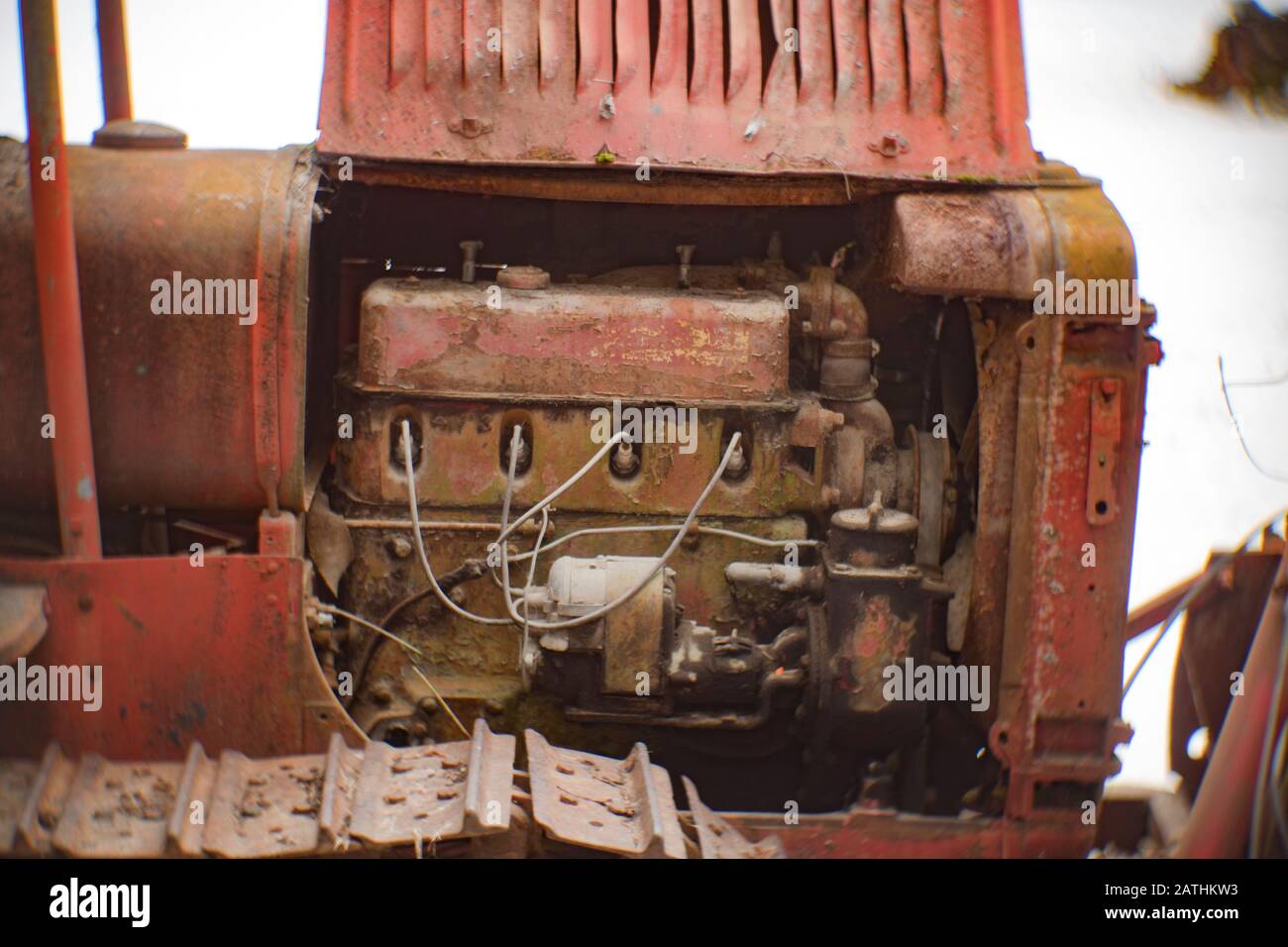 An old, red 1932 International McCormick-Deering T20 Bulldozer Crawler ...