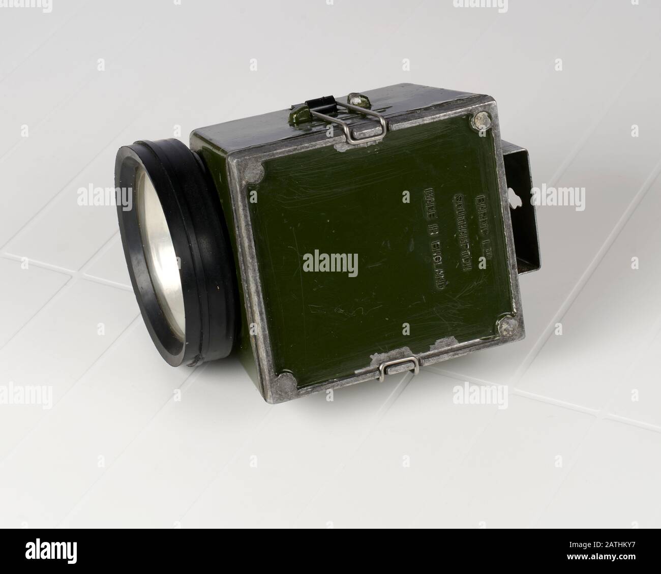 Bottom view of used Bardic signalling lamp, MoD type with baseplate ...