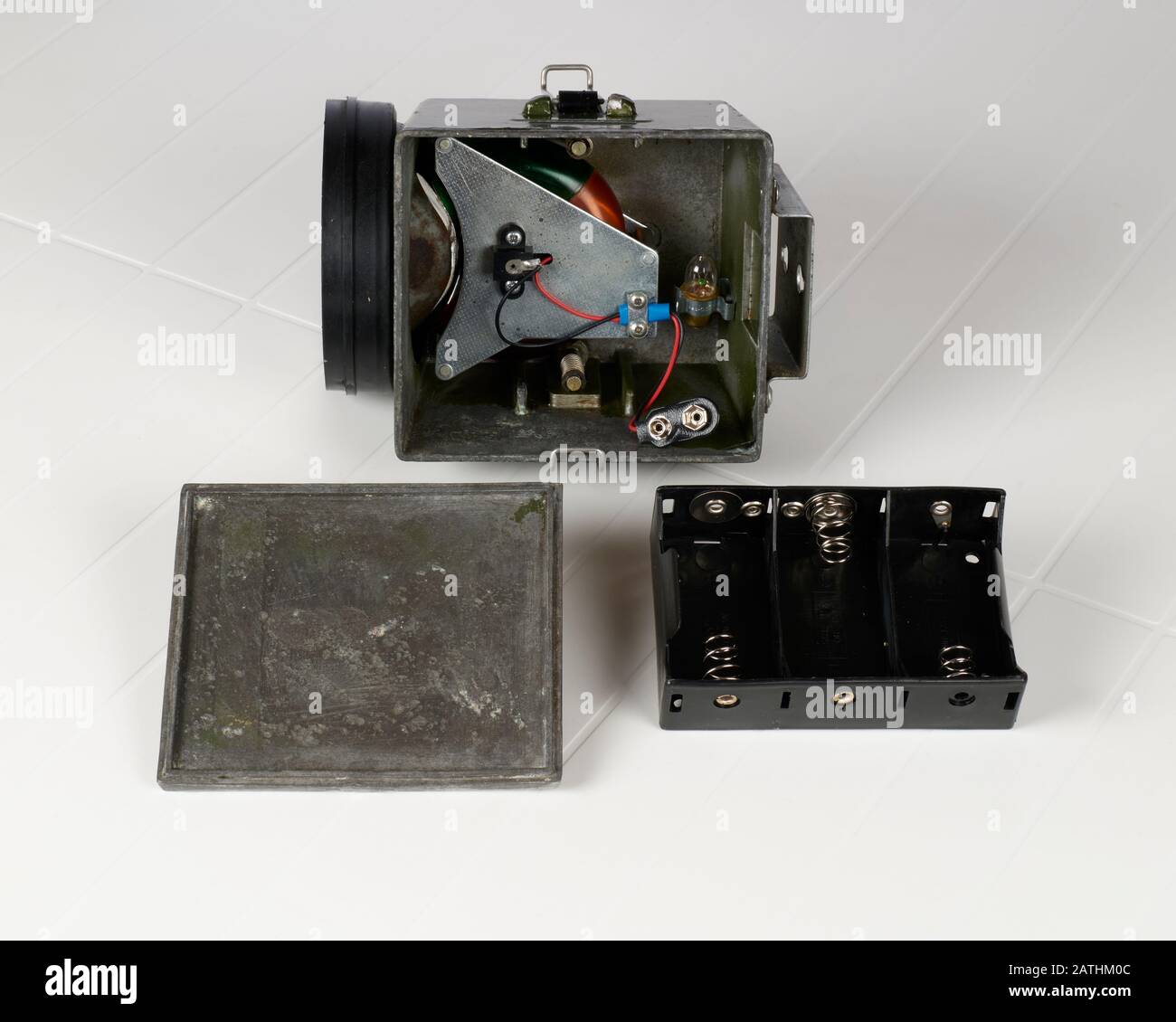 Bottom view of used Bardic signalling lamp, MoD type, with baseplate ...