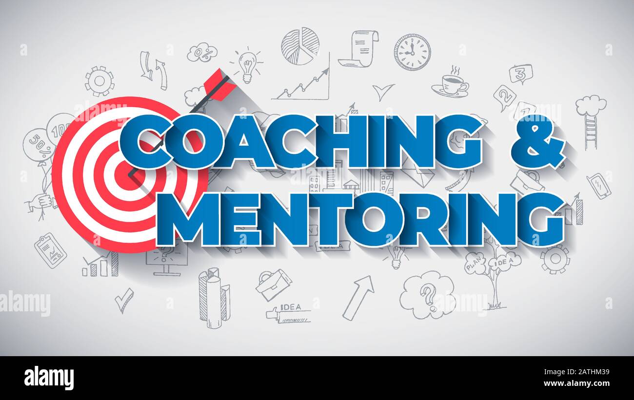 Coaching and Mentoring - Creative Business Concept. Blue Color Creative Text, on Hand Drawn ...