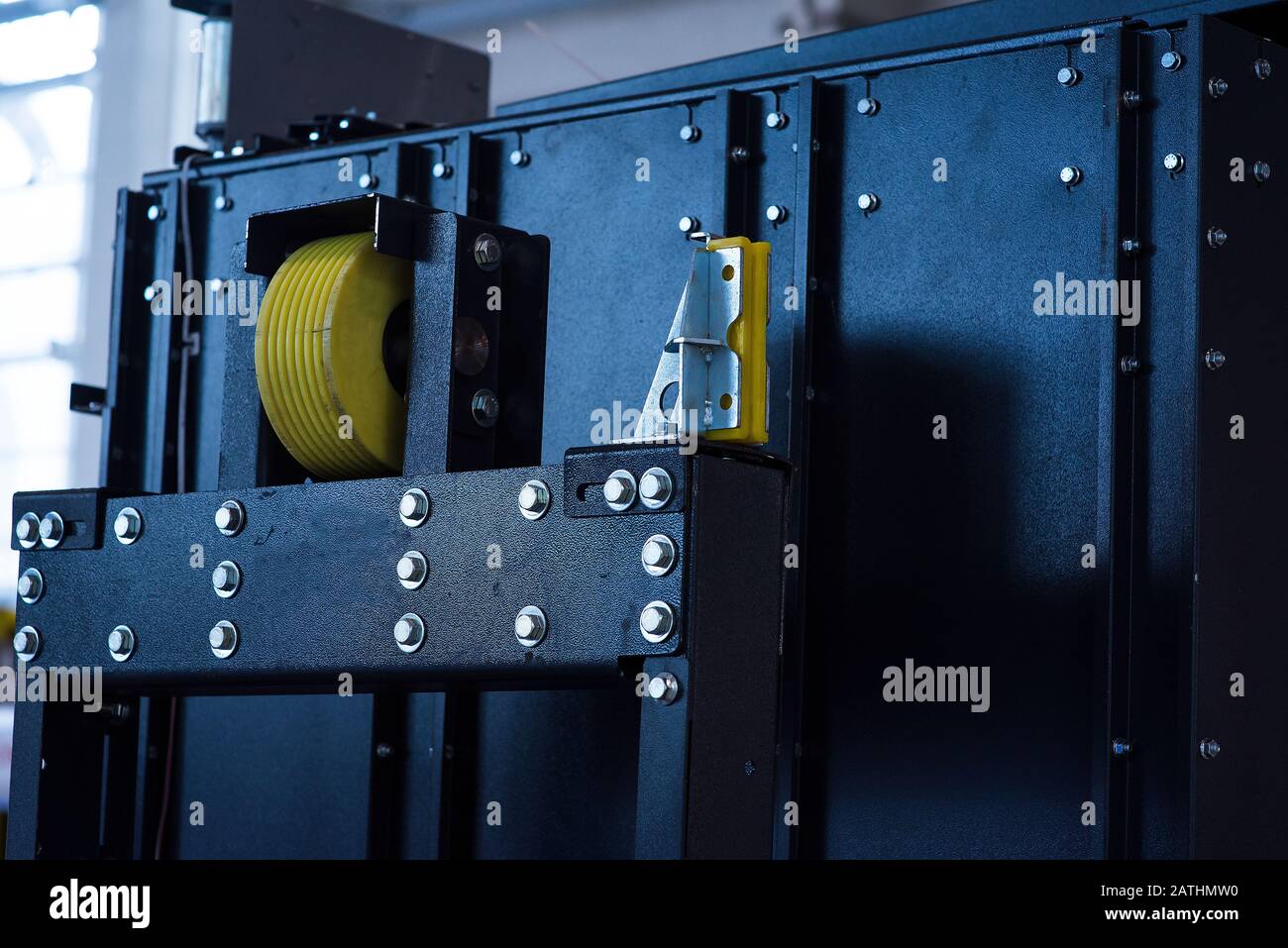 Elevator shaft maintenance. cable control Stock Photo - Alamy
