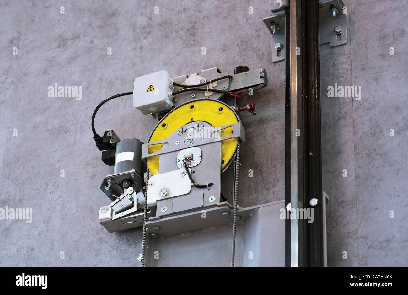 Elevator shaft maintenance. cable control Stock Photo - Alamy
