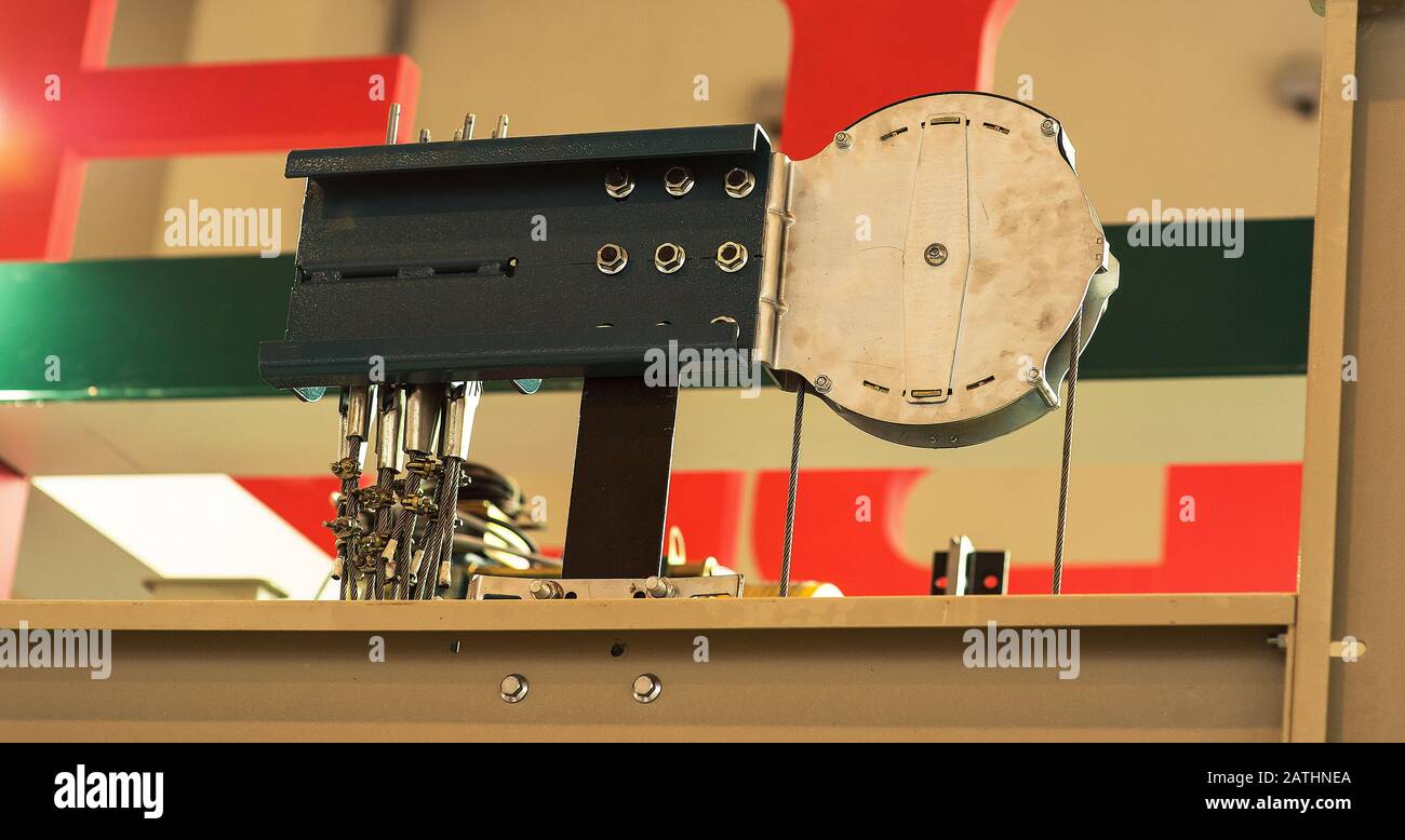 Elevator shaft maintenance. cable control Stock Photo - Alamy