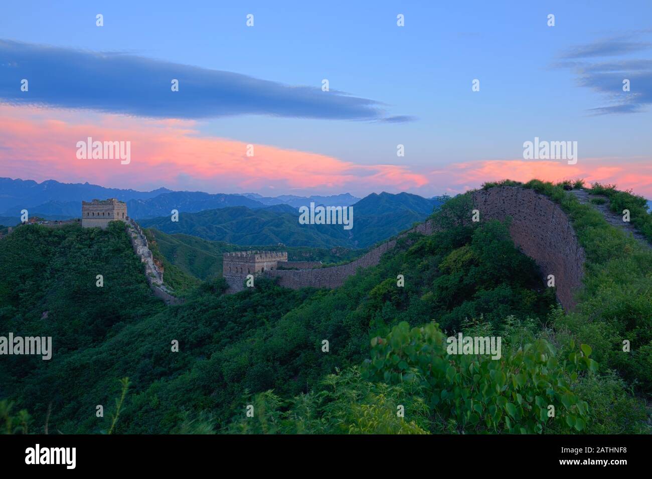 The Great Wall in the evening, the sunset is very beautiful Stock Photo ...