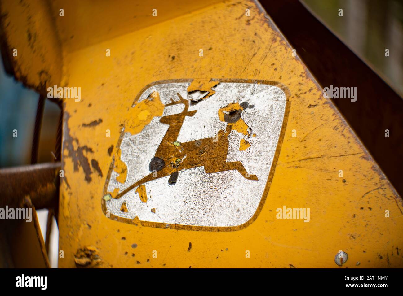 A yellow John Deere Model JD 440 Series A rubber wheel skidder, in the ...
