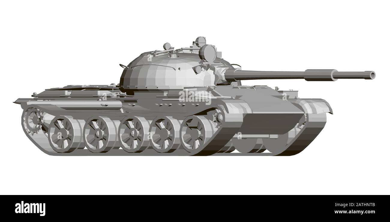 Polygonal model of a battle tank. 3D. Side view. Vector illustration ...