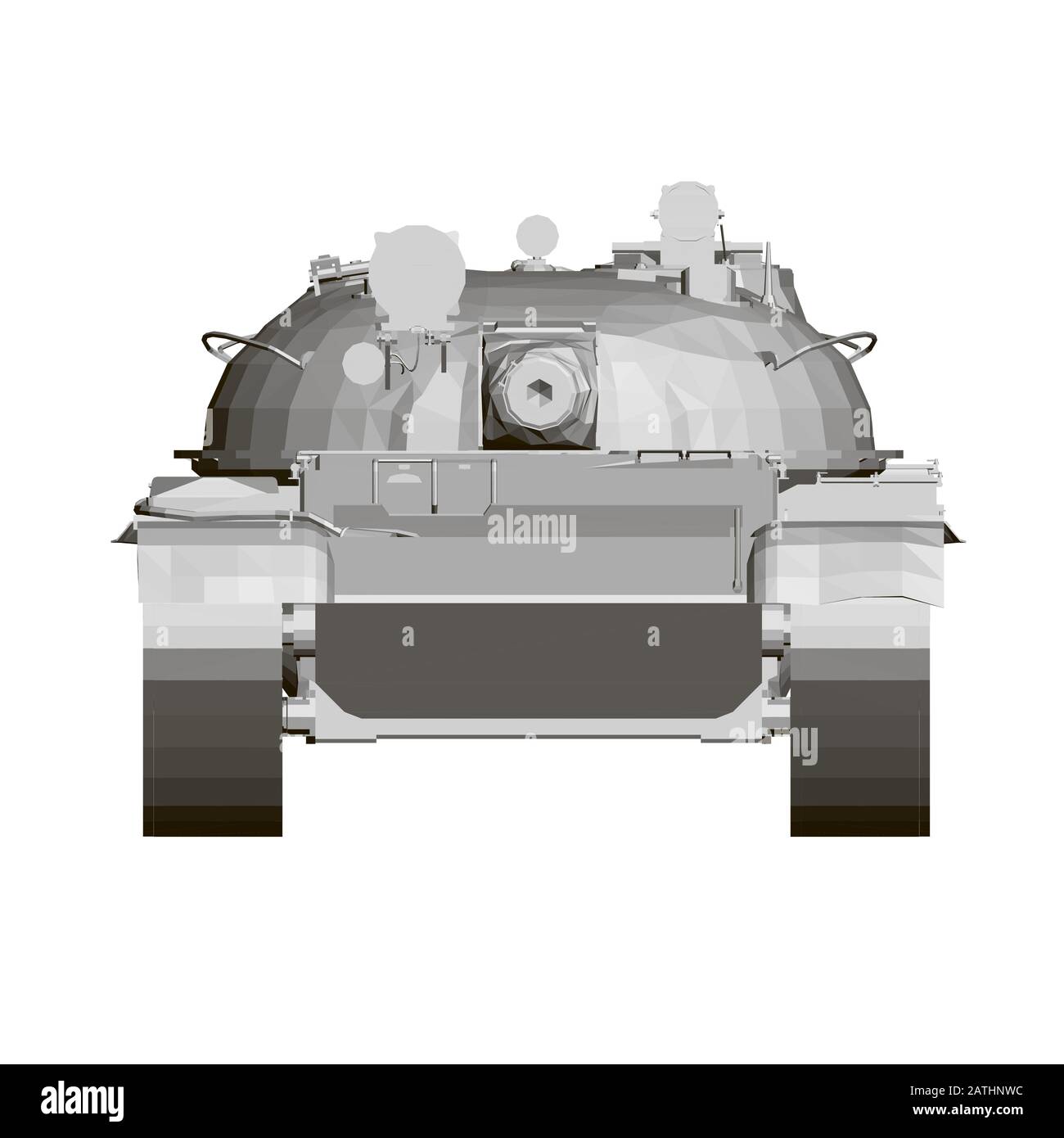 Polygonal model of a battle tank. 3D. Front view. Vector illustration ...
