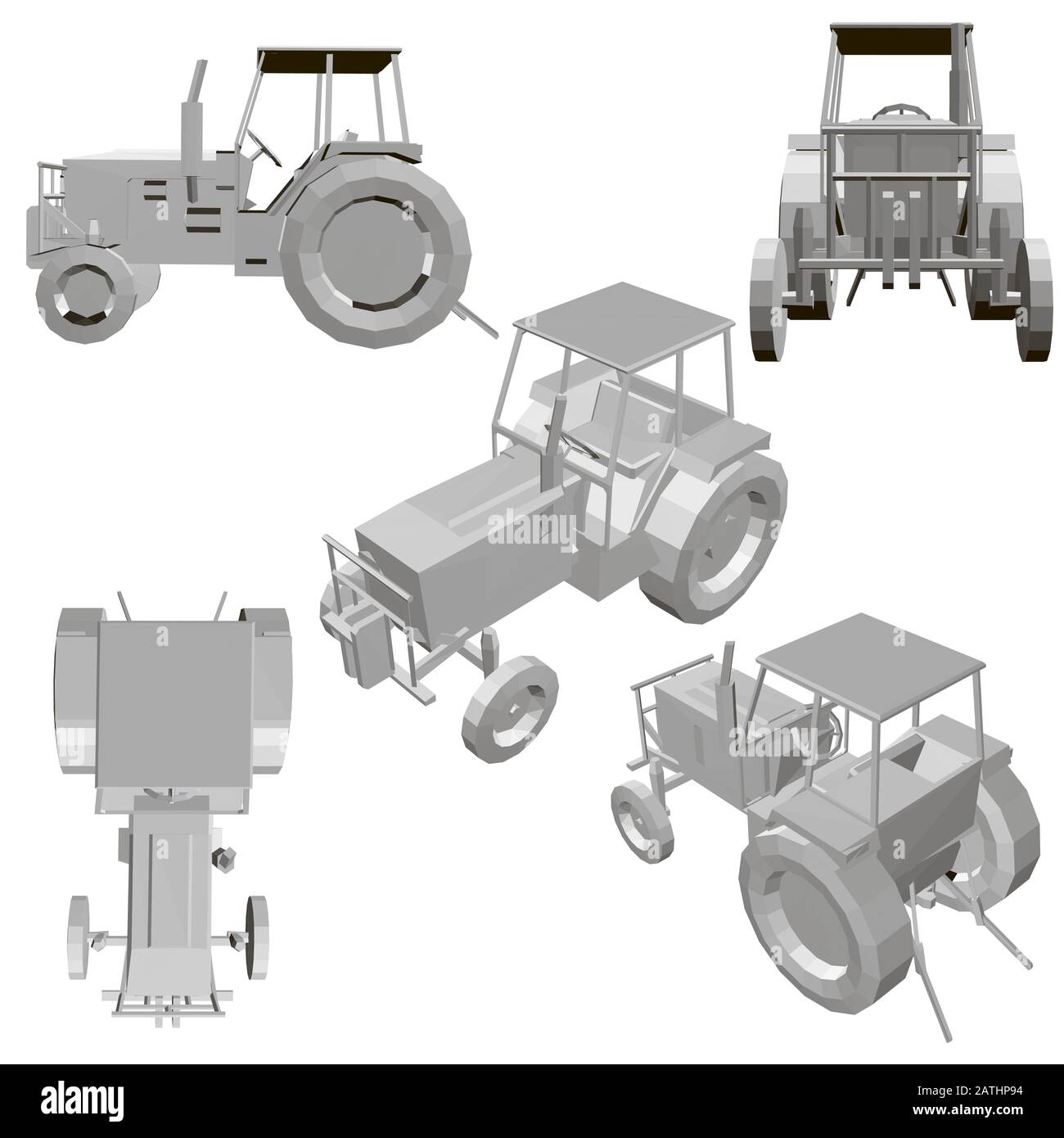 Set with a polygonal utility tractor. Tractor Isolated on a white ...