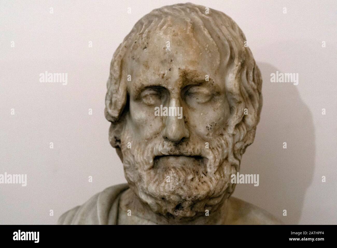 Euripides old greek marble statue detail Stock Photo - Alamy