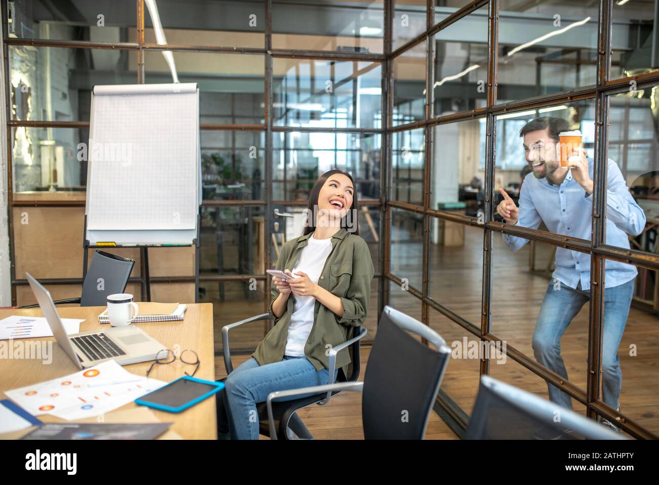 Office employee having fun hi-res stock photography and images - Alamy