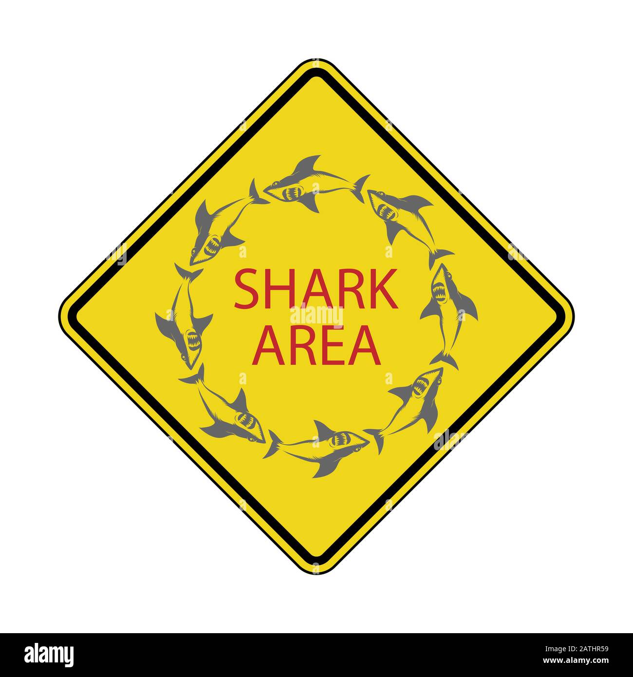 Danger Shark Zone. Beware of Sharks. Yellow Square Warning Sign ...