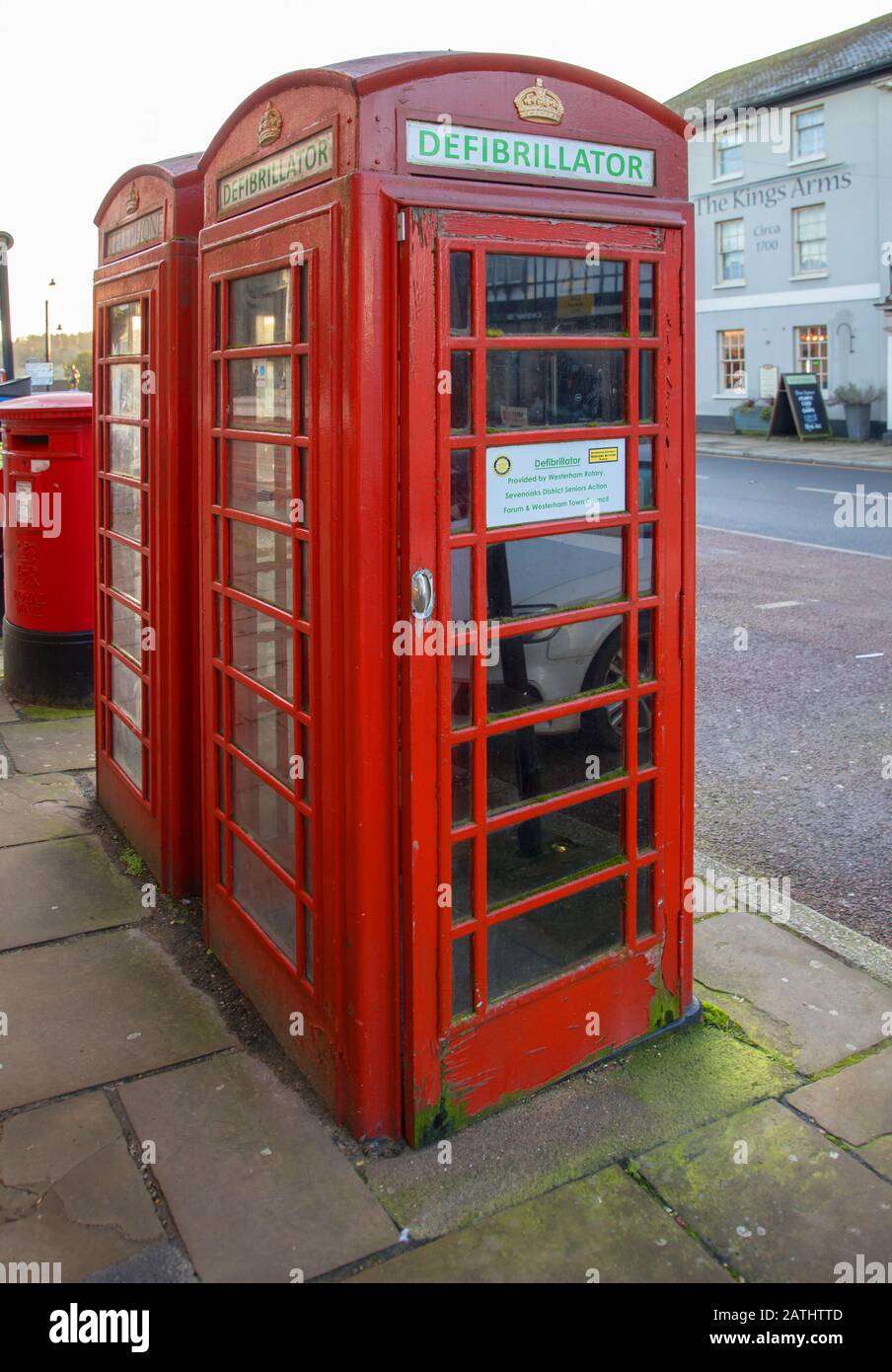 defibrillator stored in an old red telephone box in westerham kent ...