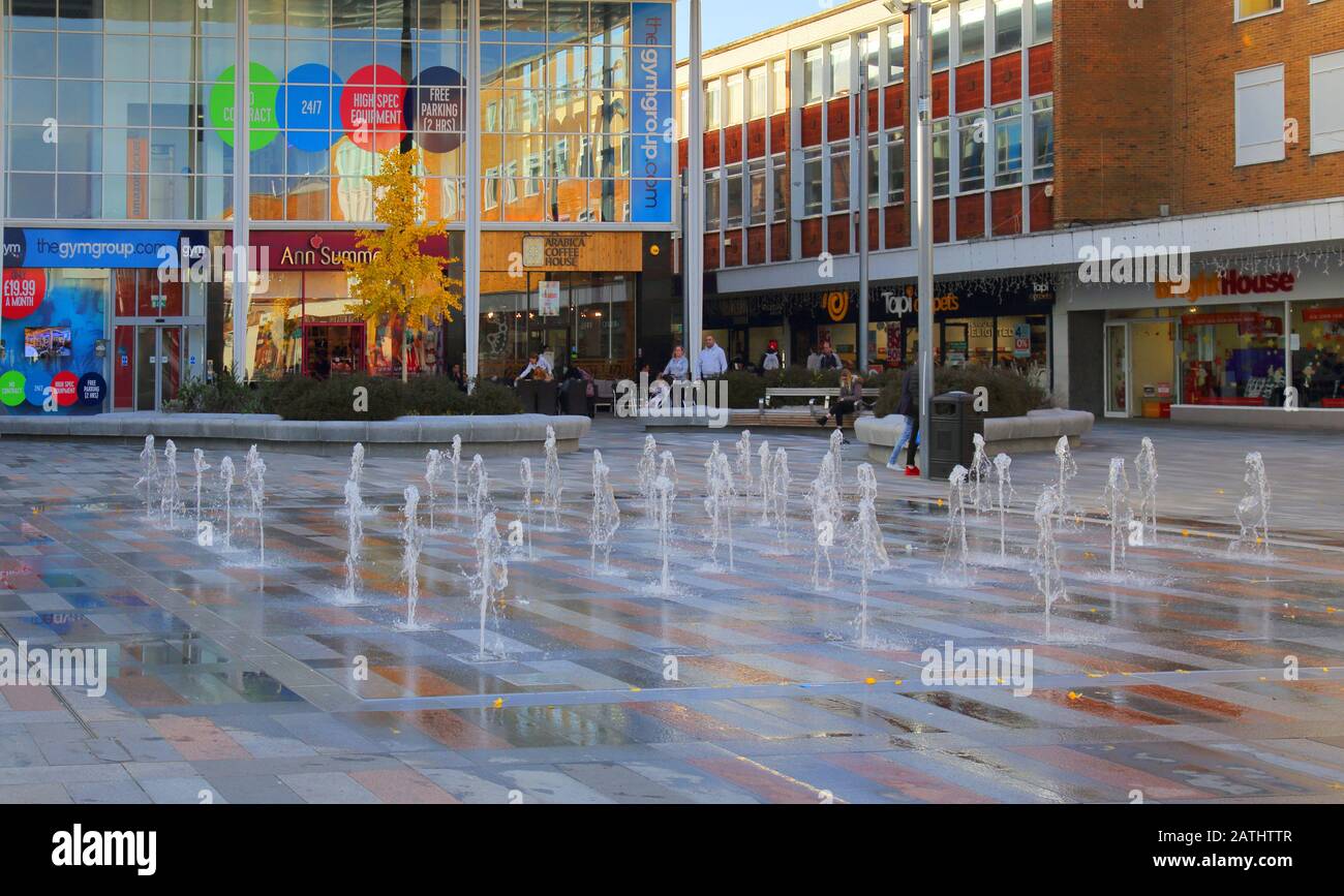 fountains in queens square in the centre of crawley west sussex Stock ...