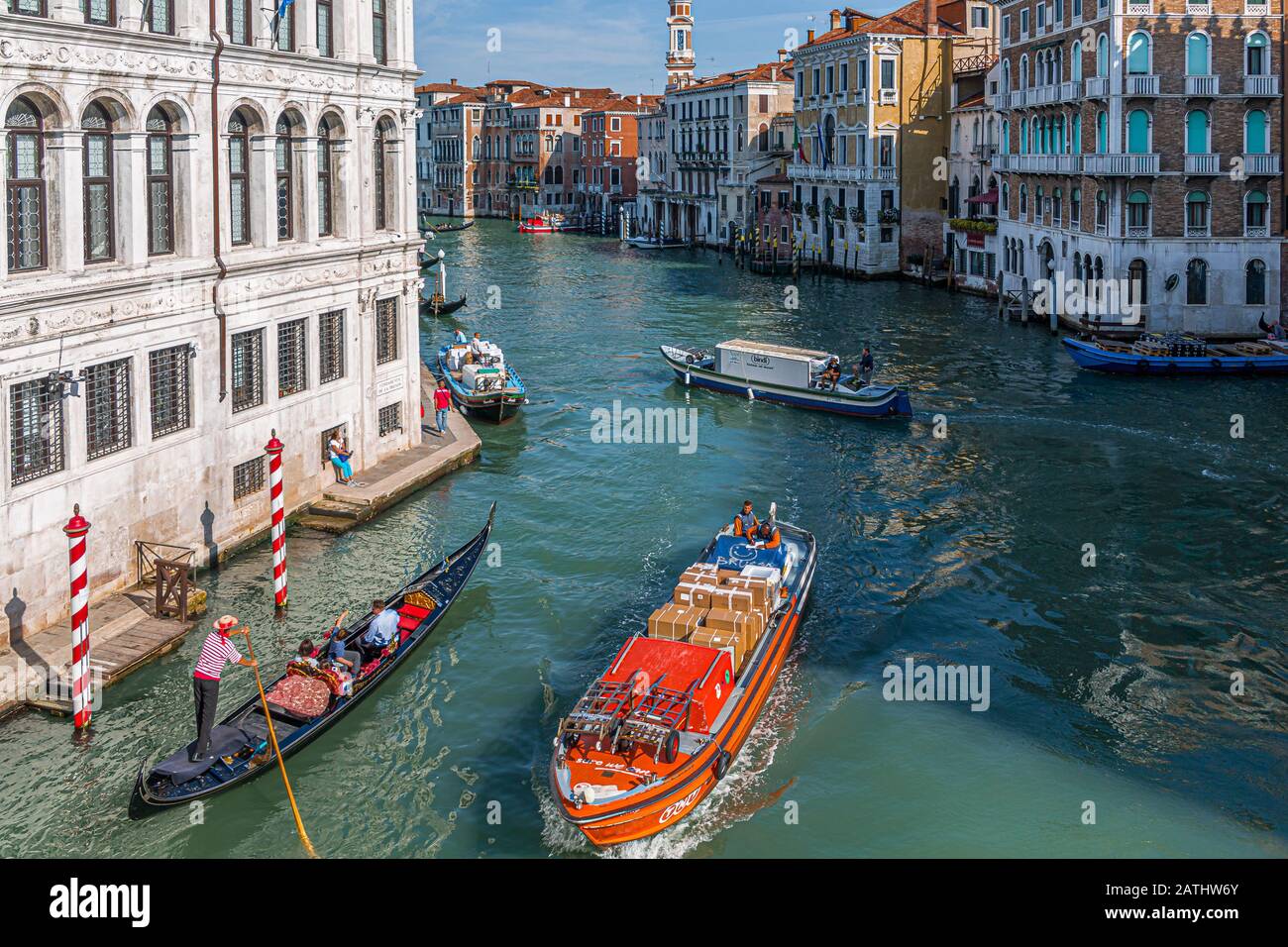Gondola and Moving Boat Stock Photo - Alamy