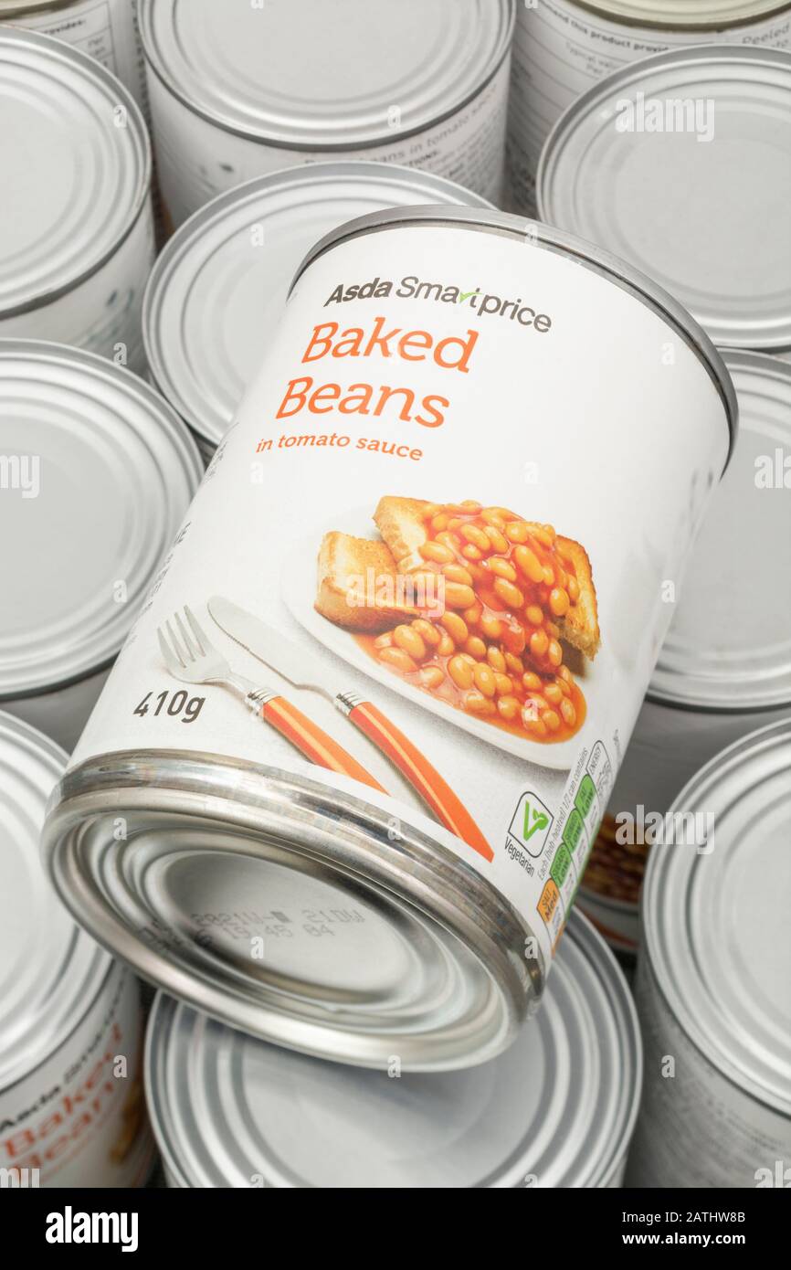 Close up shot of ASDA value baked beans. Common everyday food for many ...