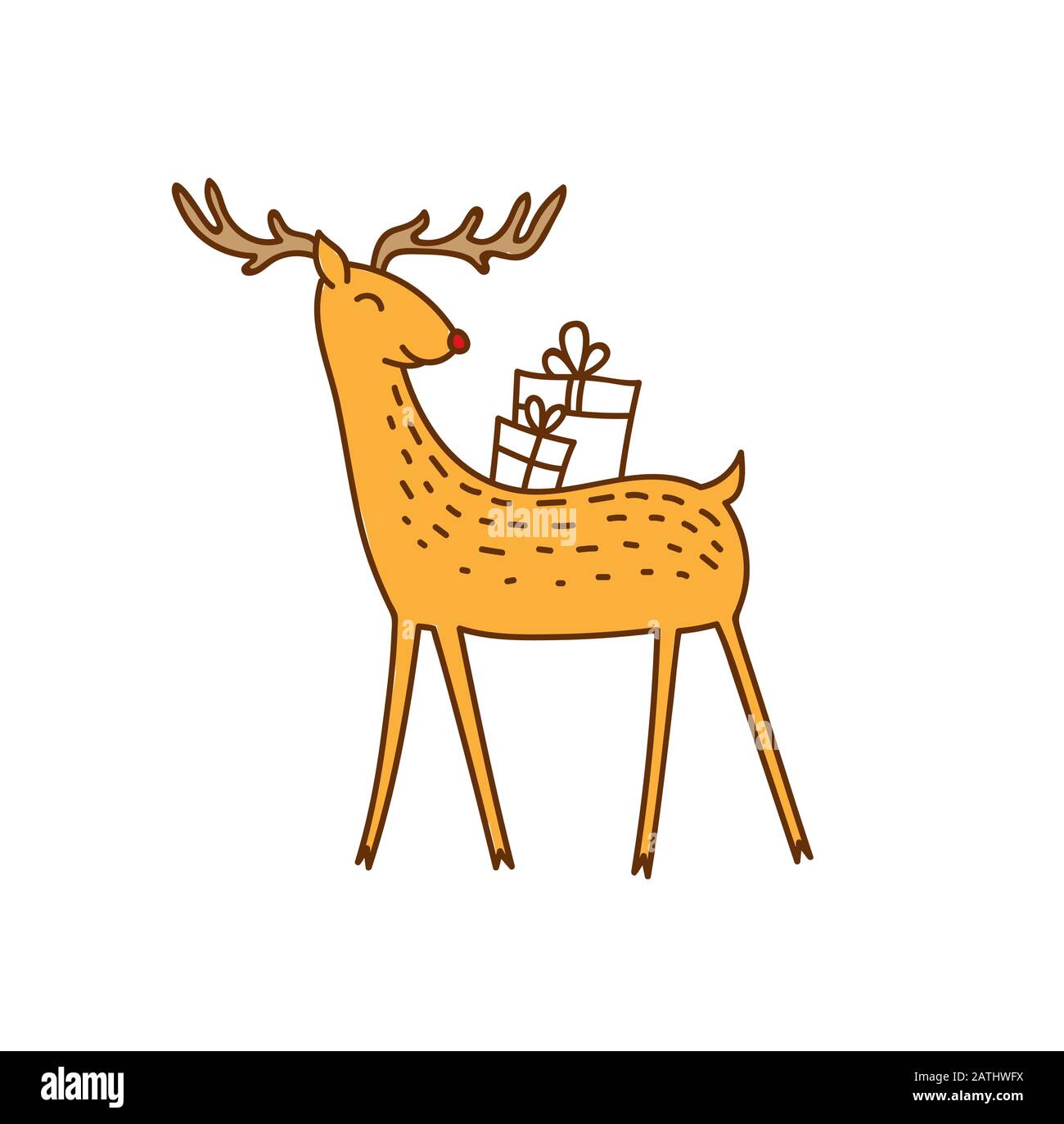 Vector Rudolph the Red Nose Deer Bringing Gifts, Happy Brown Raindeer ...
