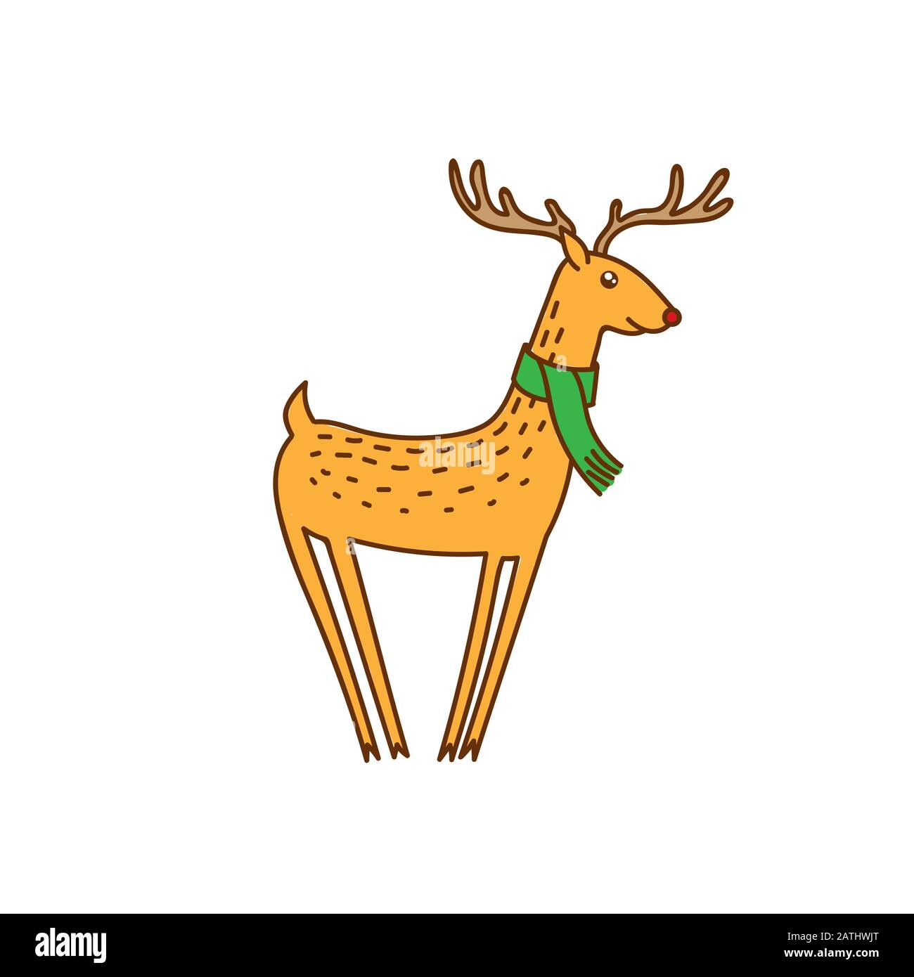 Vector Rudolph the Red Nose Deer Wearing Scarf, Happy Brown Raindeer ...