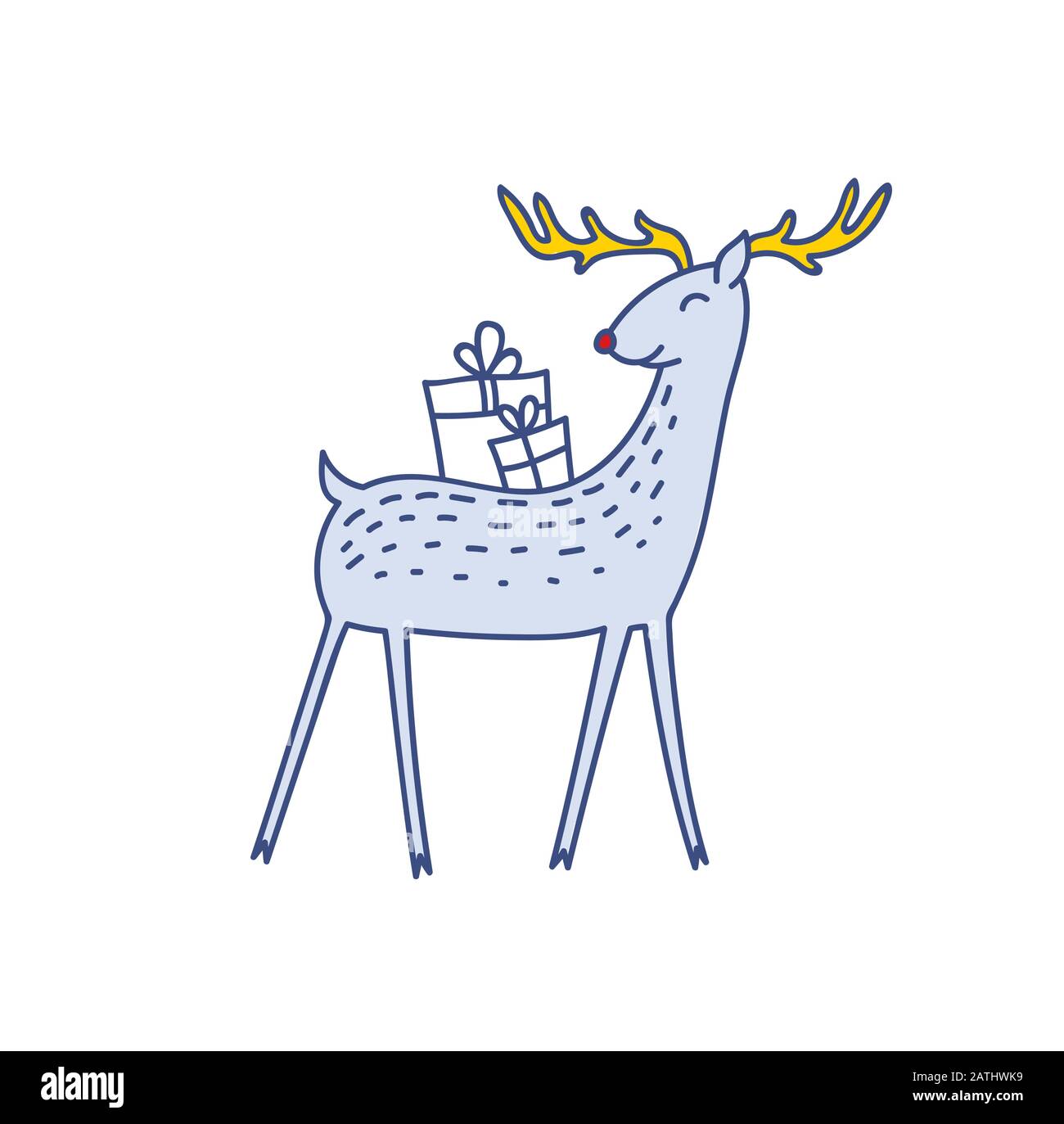Vector Rudolph the Red Nose Deer Bringing Gifts, Happy Raindeer with ...