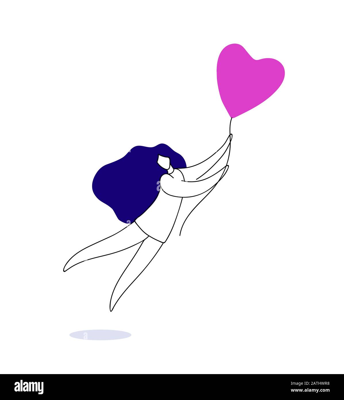 Woman Flying On Heart Balloon Feelings Freedom Concept Relations And