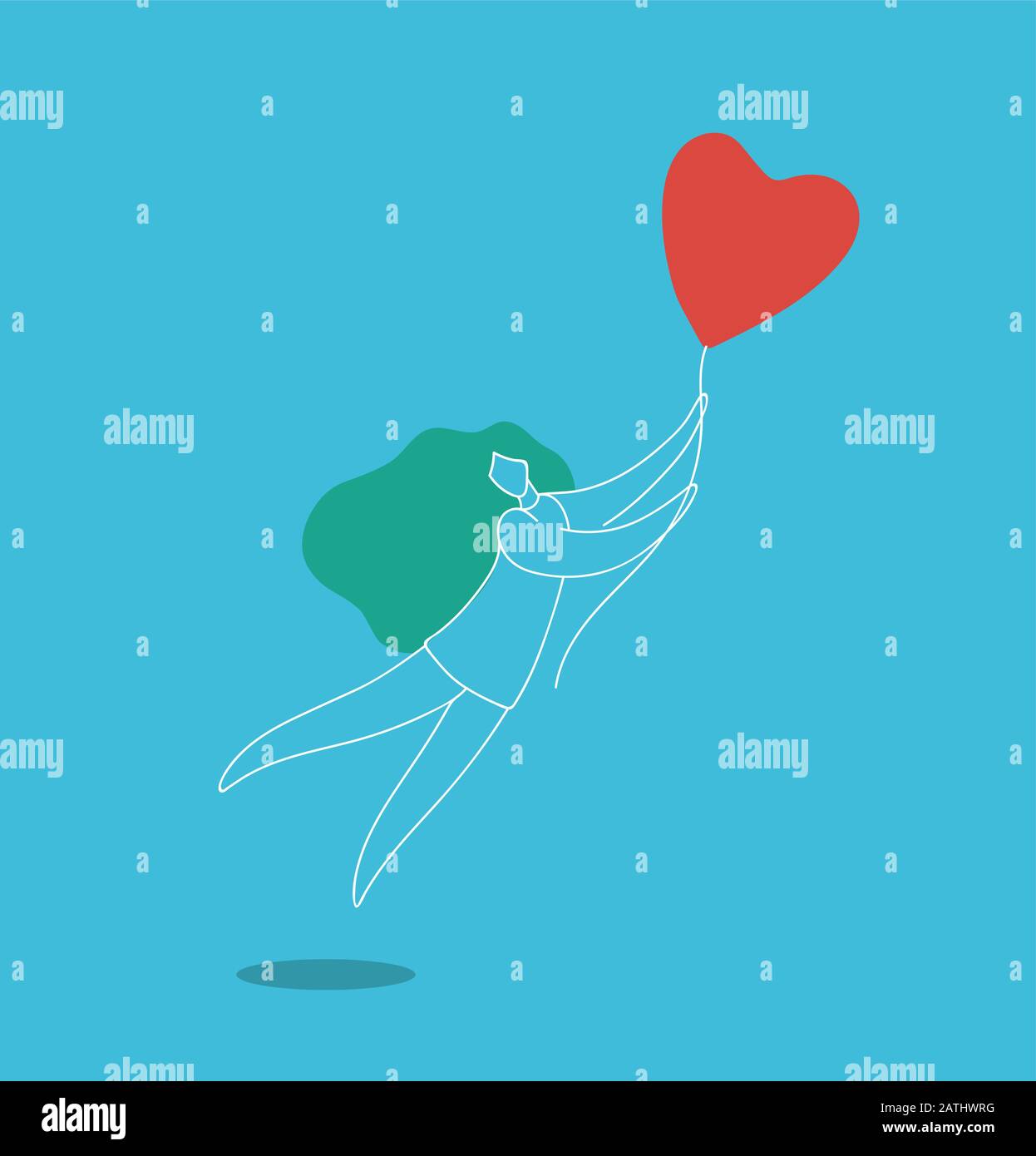 Woman Flying On Heart Balloon Feelings Freedom Concept Relations And