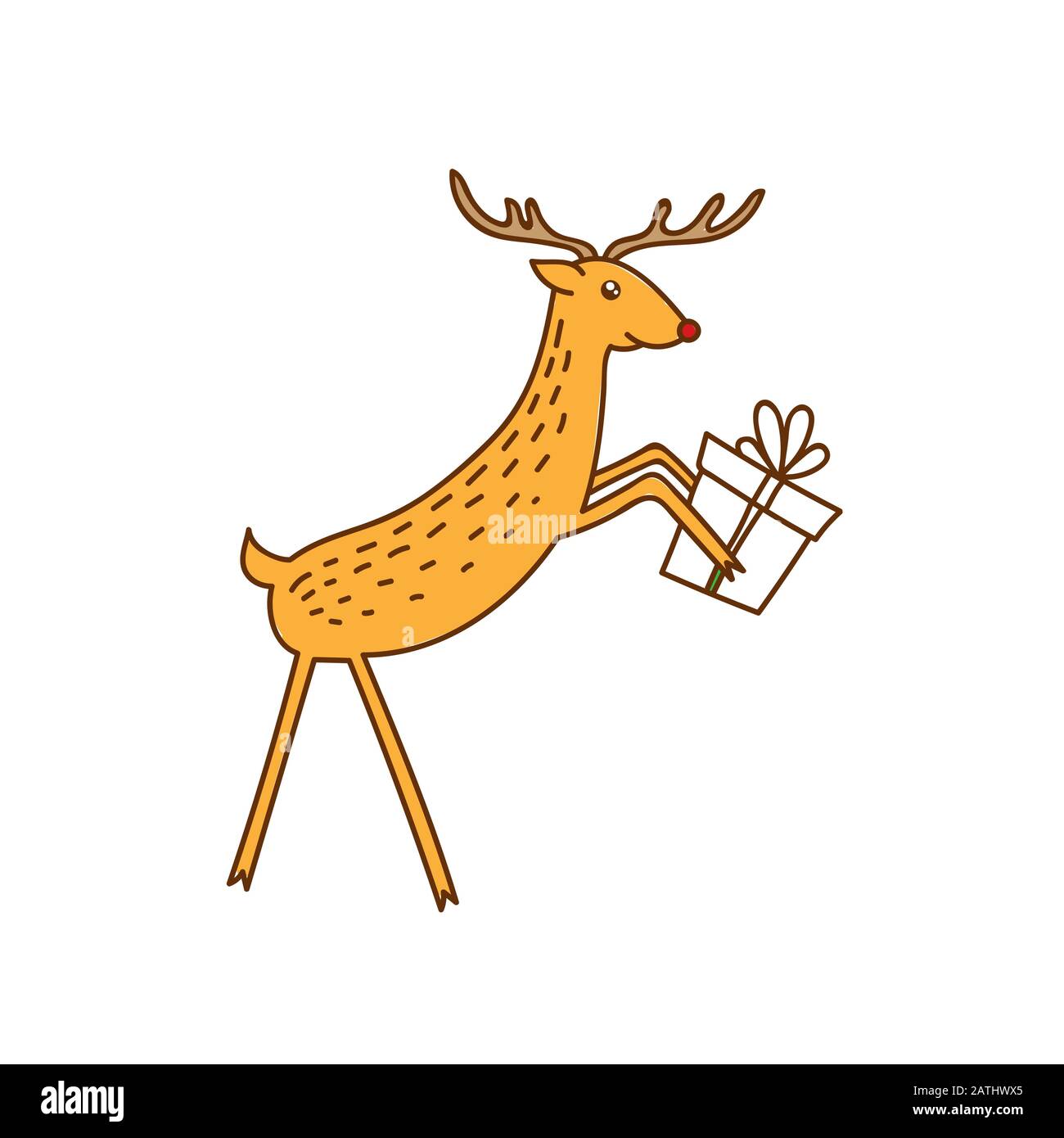 Vector Rudolph the Red Nose Deer Handling Gifts, Happy Brown Raindeer ...