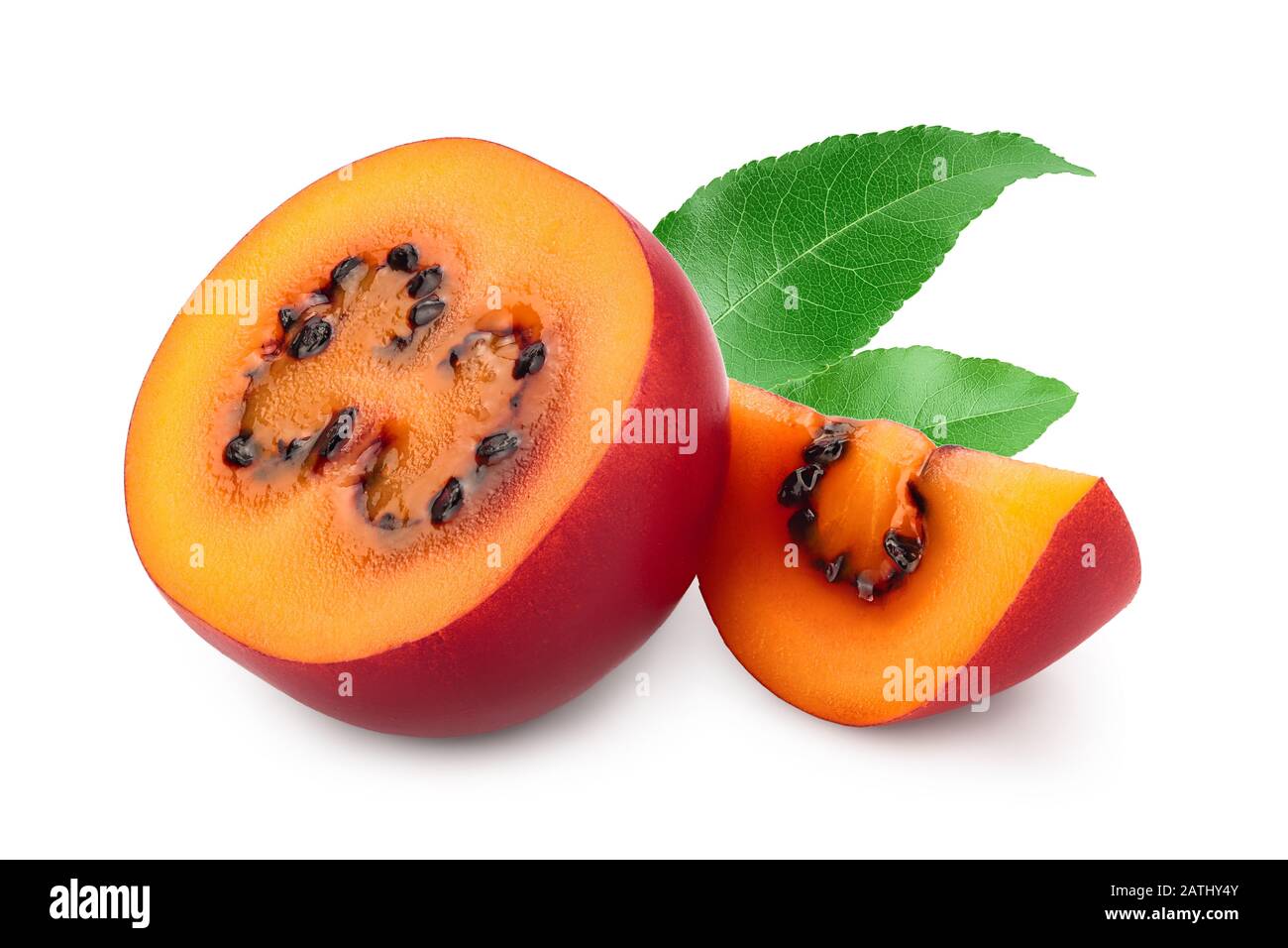 Fresh tamarillo fruit half with leaf isolated on white background Stock ...