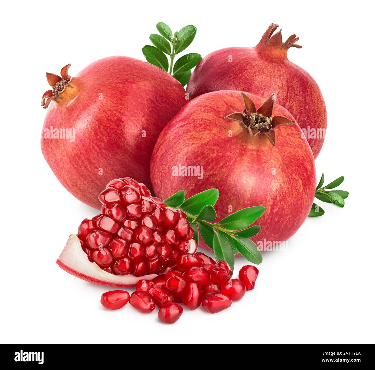 Pomegranate with leaf isolated on white background with clipping path ...