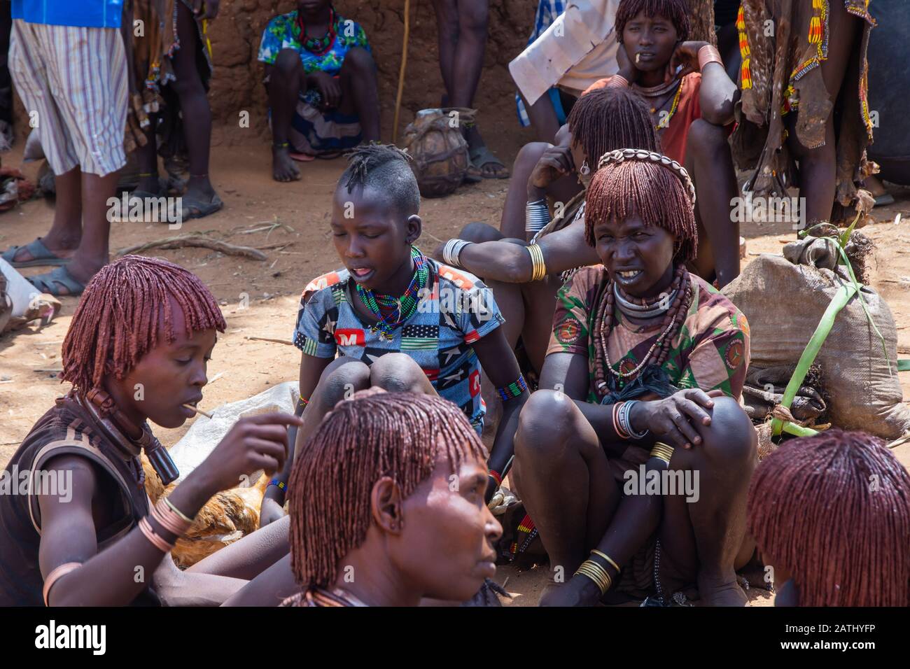 Turmi, Ethiopia - Nov 2018: Local market of Hamer tribe in Turmi ...